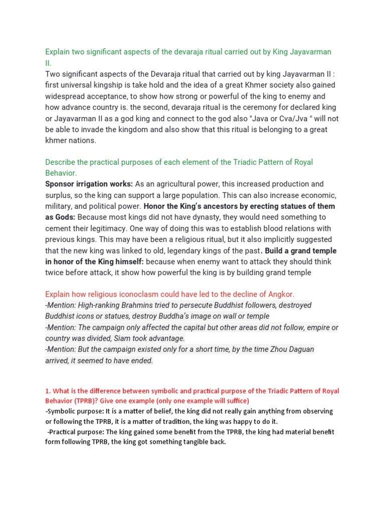 Explain Two Significant Aspects of The Devaraja Ritual Carried Out by ...