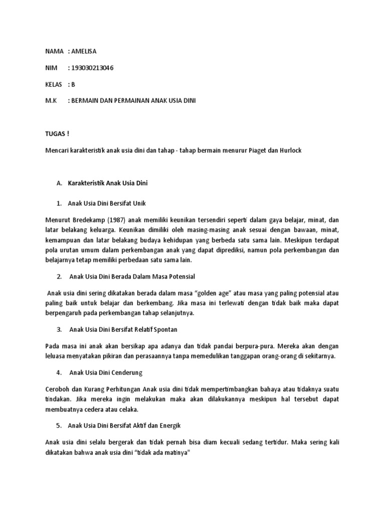 Karakteristik Dan Tahap-Tahap Piaget Dan Hurlock | PDF