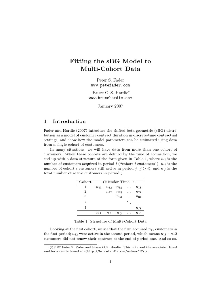 Fitting The SBG Model To Multi-Cohort Data: Peter S. Fader Bruce G. S ...