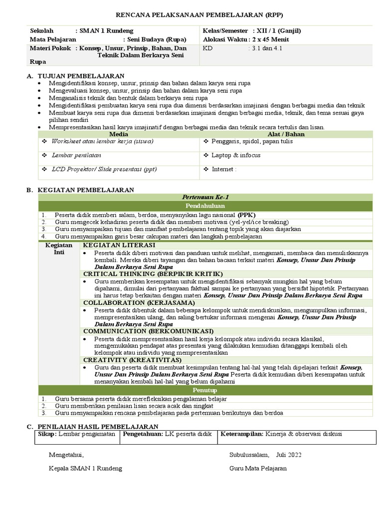 RPP Seni Budaya: Berkarya Seni Rupa | PDF