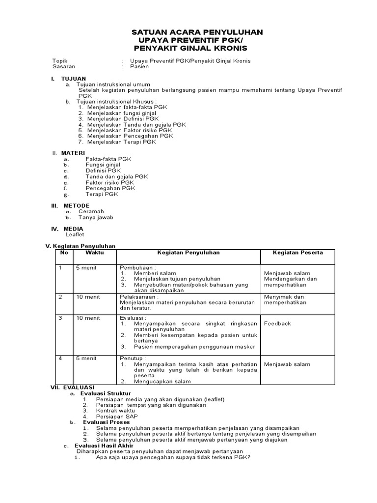 Satuan Acara Penyuluhan Preventif CKD DG HT | PDF