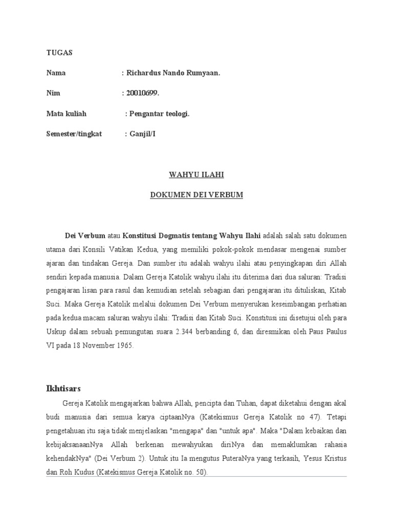 Dei Verbum Tugas Ringkasan | PDF