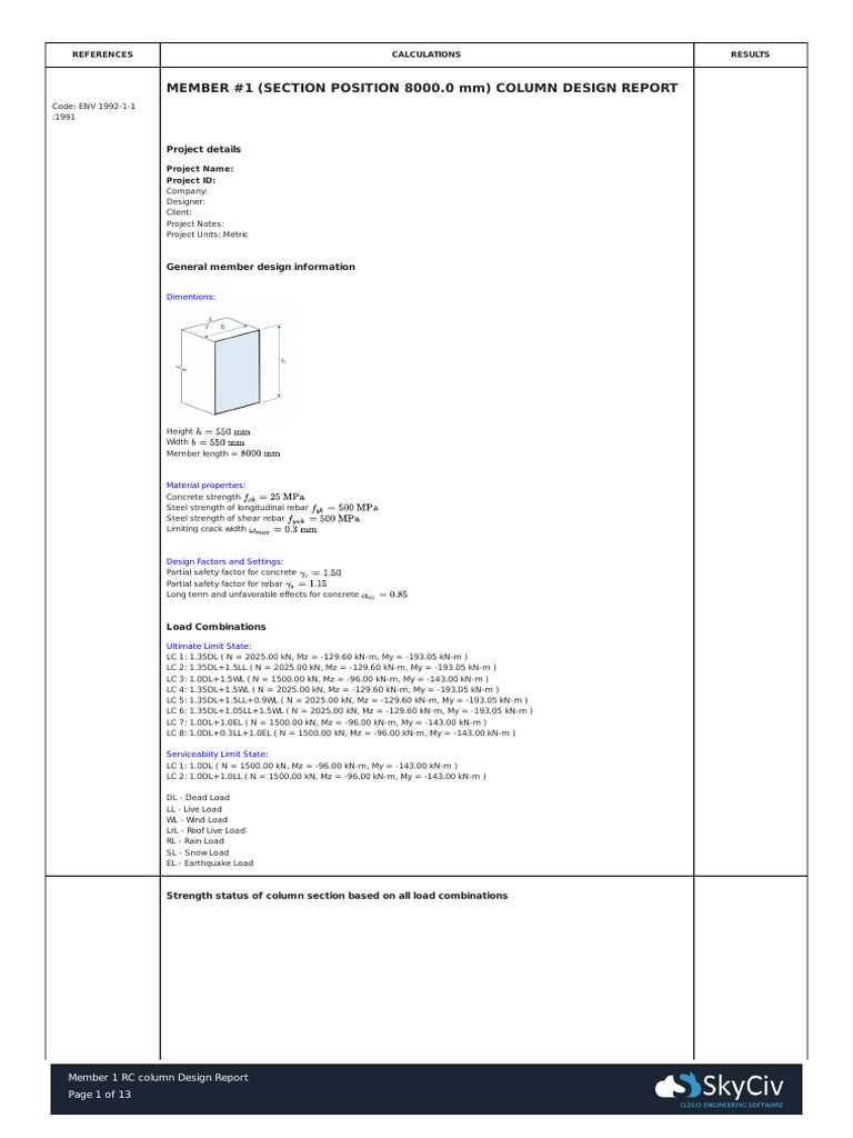 Member Reinforced Concrete Column Design Report (Eurocode-2) | PDF ...