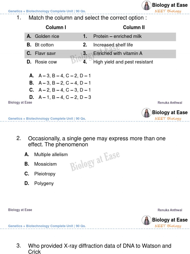 Genetics Practice Questions NEET BIOLOGY | PDF | Dna | Genetics