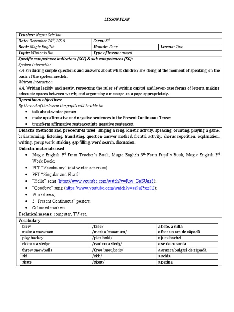 3rd Grade Winter Lesson Plan | PDF | English Language | Cognitive Science