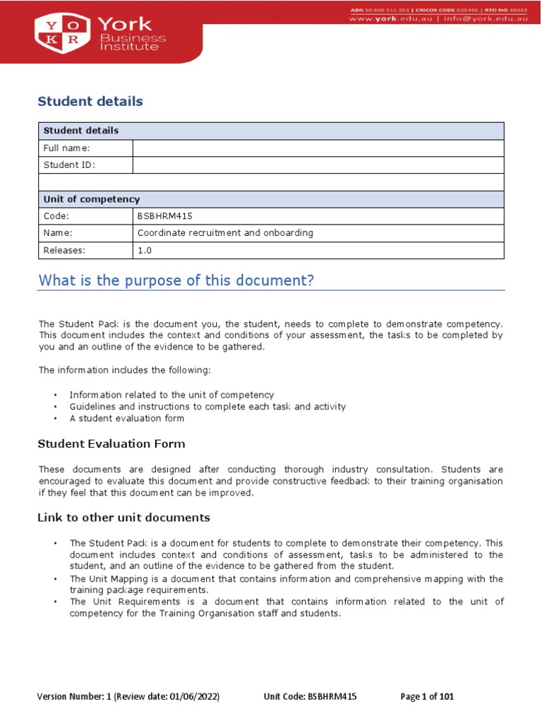 BSBHRM415 Student Assessment Pack | PDF | Recruitment | Educational ...