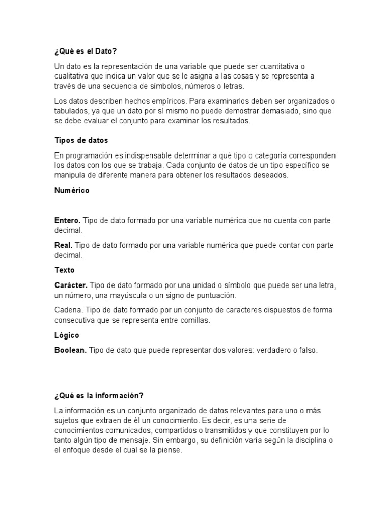 Qué Es El Dato | PDF | Tipo de datos | Información