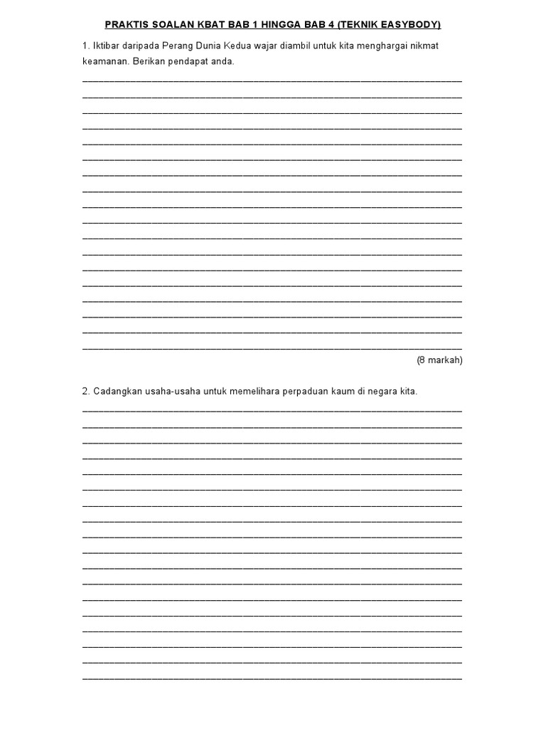 Praktis Soalan Kbat Bab 1 Hingga Bab 4 Ting 4 | PDF