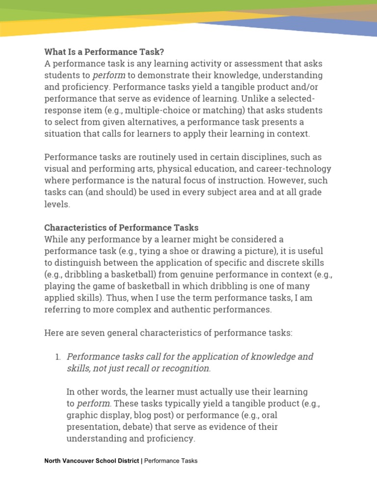 Perform: What Is A Performance Task? | PDF | Learning | Cognitive ...