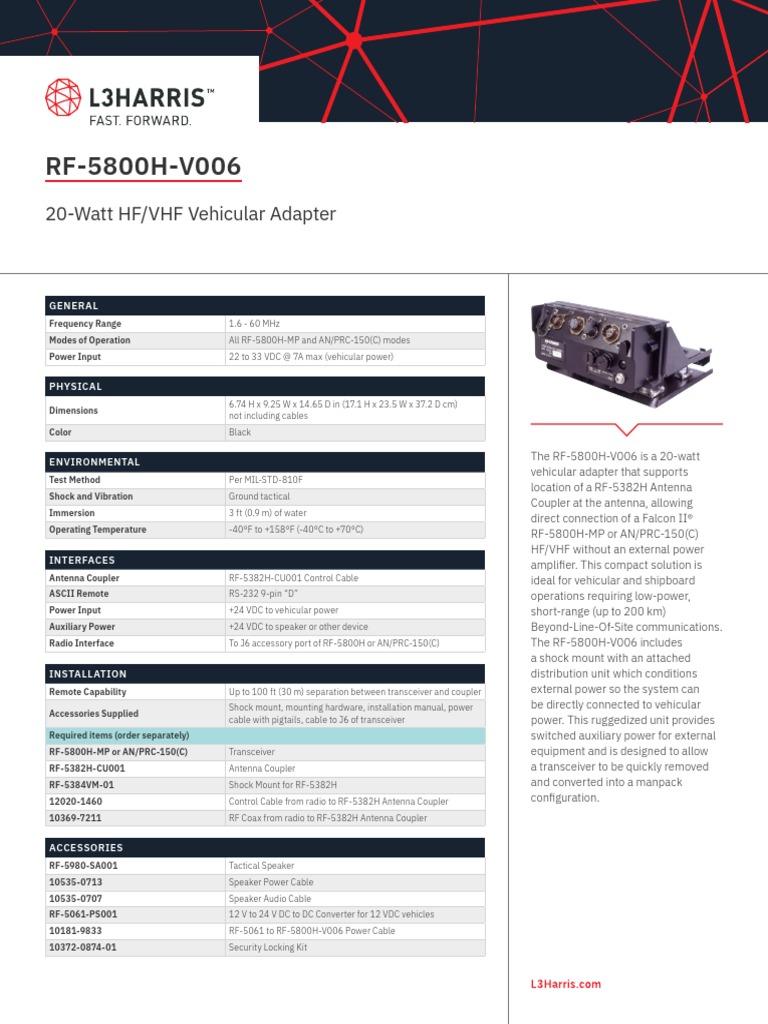 Cs Tcom RF 5800h v006 Spec Sheet | PDF | Very High Frequency | Radio