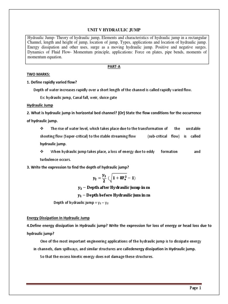 Unit 5 Hydraulic Jump (1) | PDF | Fluid Dynamics | Soft Matter