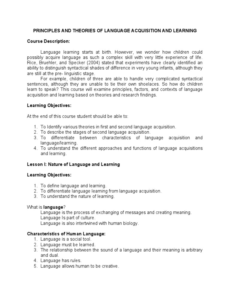 Chapter 1 - The Nature of Language and Learning | PDF | Language ...
