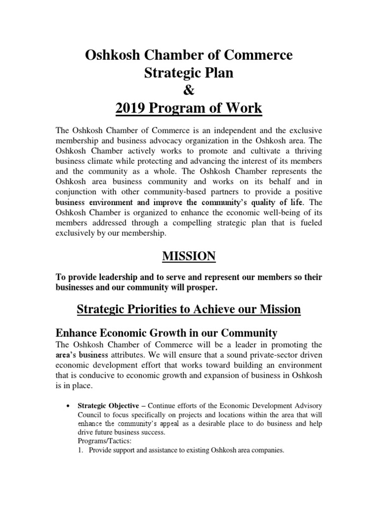 Oshkosh Chamber of Commerce Strategic Plan & 2019 Program of Work | PDF ...
