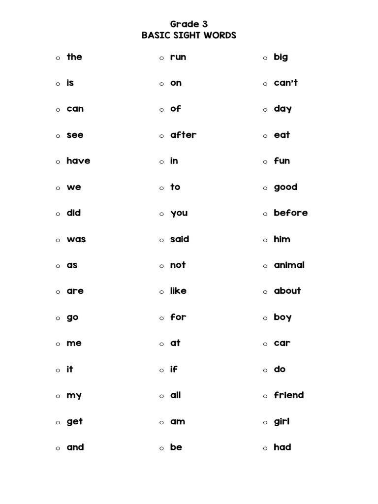 Basic Sight Words (Grade 3) | PDF