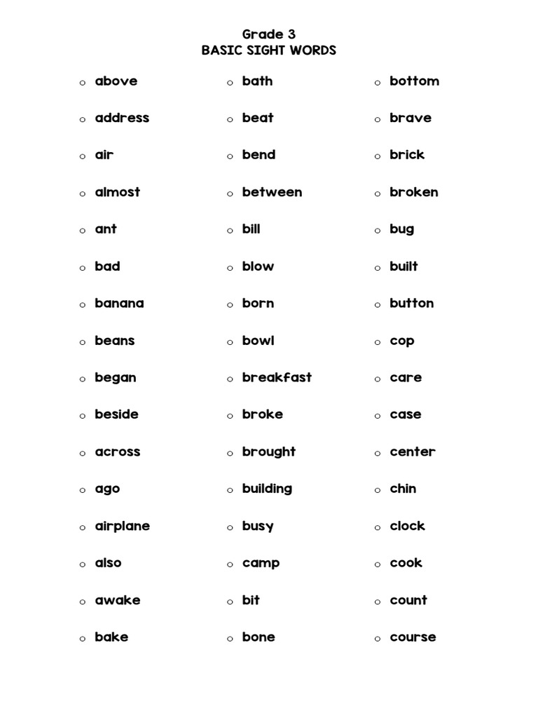 Basic Sight Words (Grade 4) | PDF