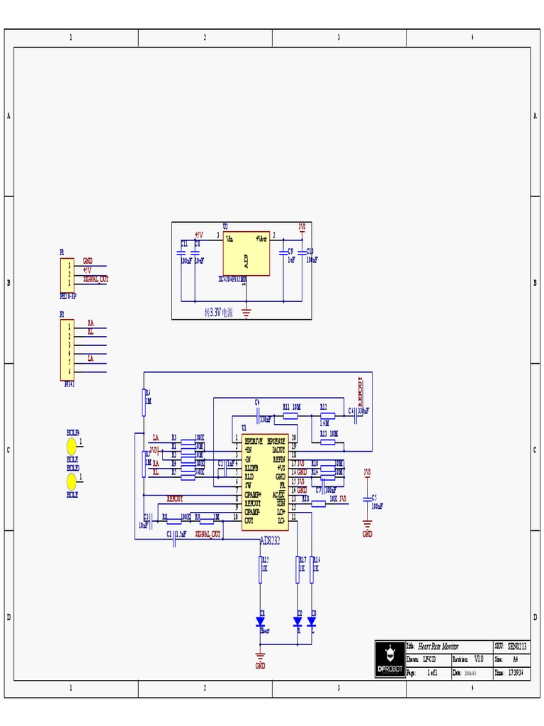 SEN0213 Heart Rate Monitor Schematic | PDF