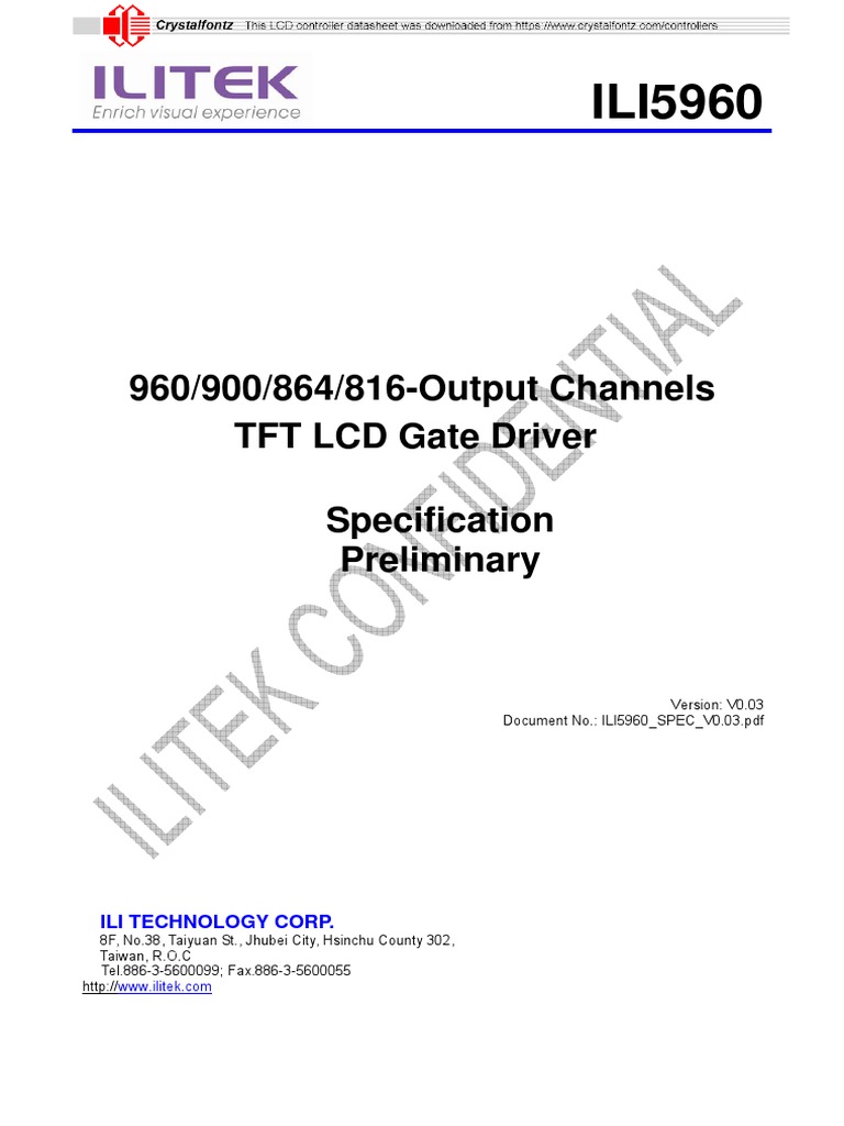 960/900/864/816-Output Channels TFT LCD Gate Driver S Pecification ...