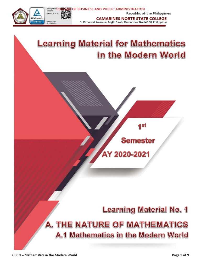 Learning Module 1 For Mathematics in The Modern World | PDF | Mathematics