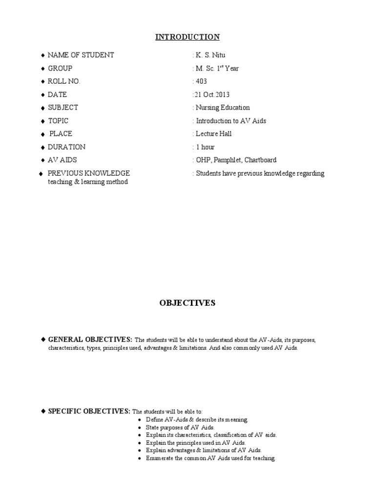 Fdocuments - in - Lesson Plan Avaids Nursing Education | PDF | Learning | Perception