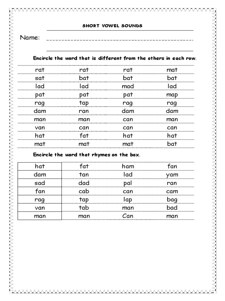Short Vowel Sounds Activities | PDF | Human Voice | Phonetics