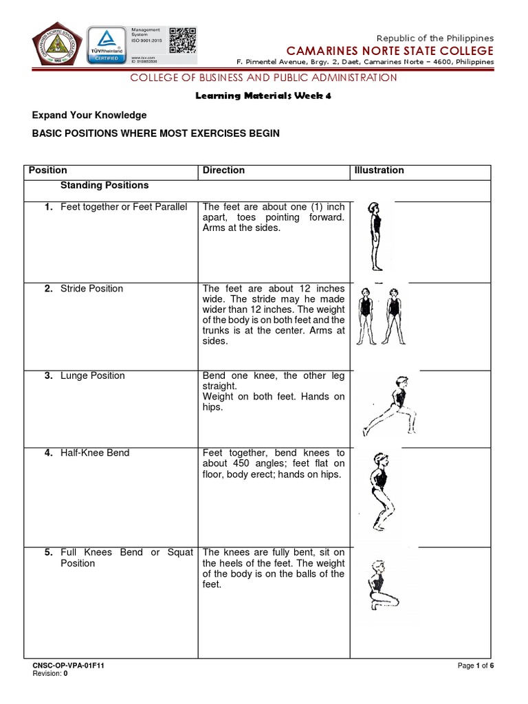 Basic Positions Where Most Exercise Begin | PDF | Hand | Limbs (Anatomy)