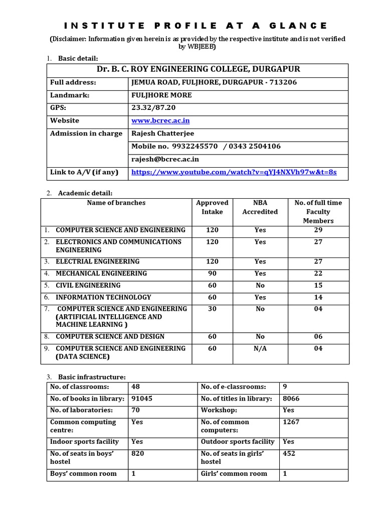 Institute Profile at A Glance: WWW - Bcrec.ac - in | PDF | Engineering ...