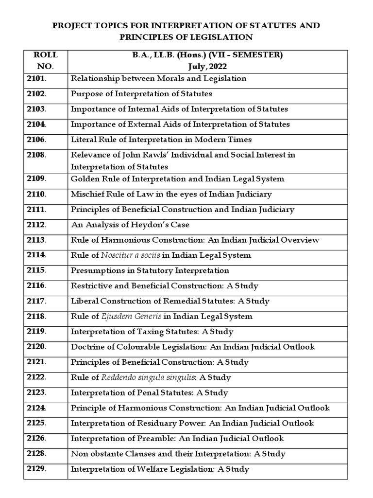 Project Topics | PDF | Statutory Interpretation | Sources Of Law