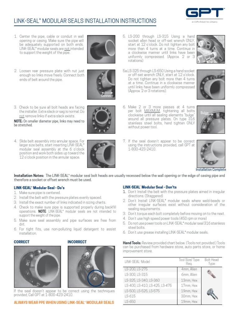 LINK-SEAL Installation Guide LR | PDF | Pipe (Fluid Conveyance) | Screw