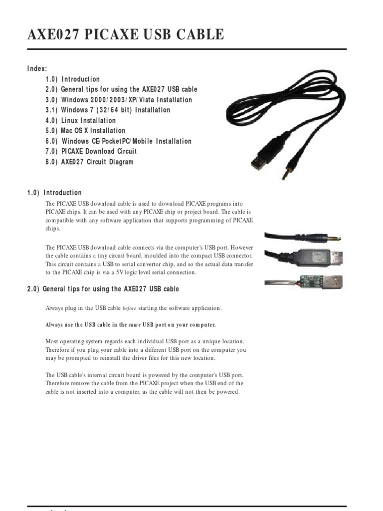 AXE027 PICAXE USB Cable Guide | PDF | Computers