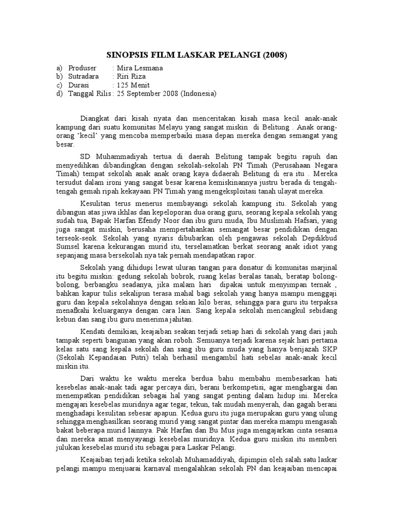 Sinopsis Film Laskar Pelangi 2008 | PDF