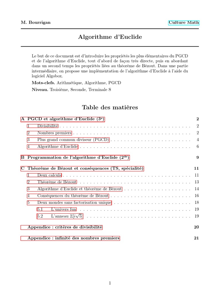 Algorithme d'Euclide et PGCD explicatif | PDF | Nombre premier | Division