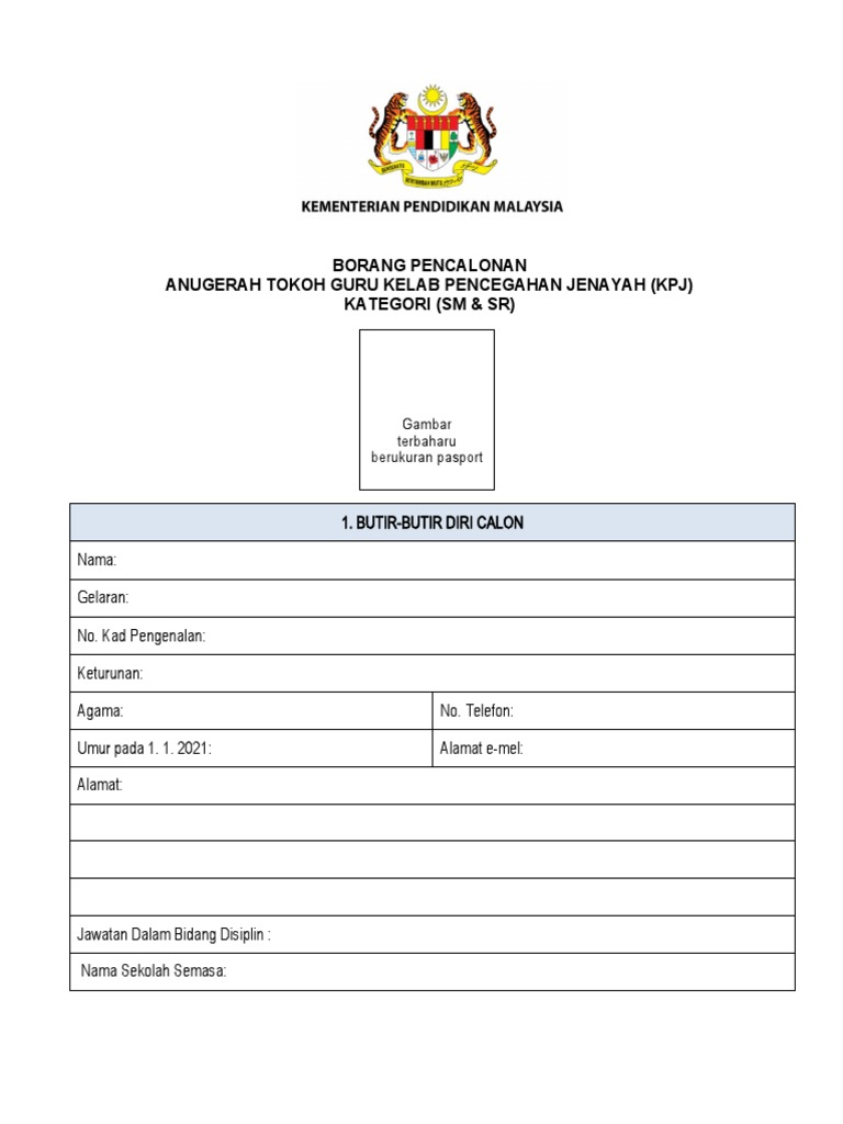 Borang Pencalonan Anugerah Tokoh Guru KPJ Dan Instrumen Pemarkahan | PDF