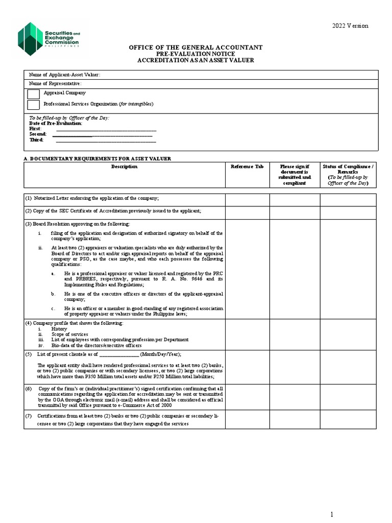 Office of The General Accountant: Pre-Evaluation Notice Accreditation ...