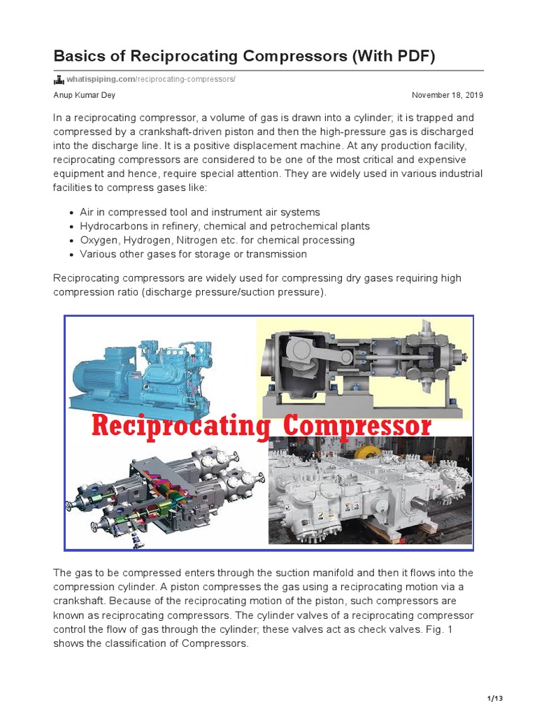 Basics of Reciprocating Compressors With PDF | PDF | Piston | Propulsion