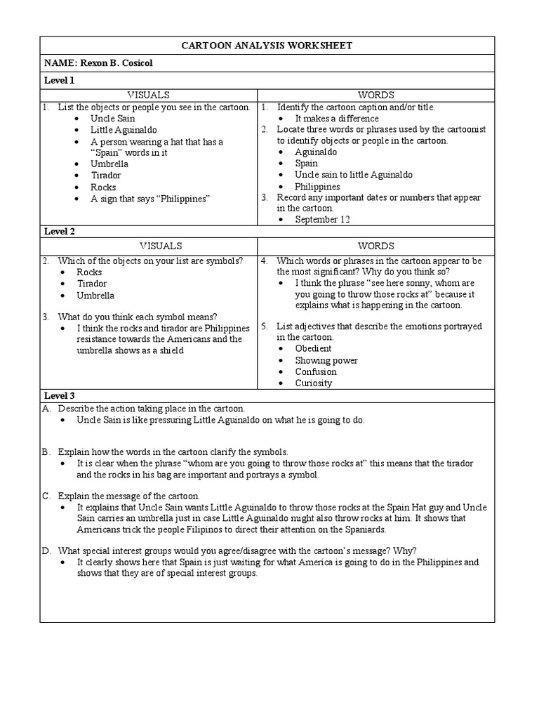 CARTOON ANALYSIS WORKSHEET | PDF | Cartoon | Symbols