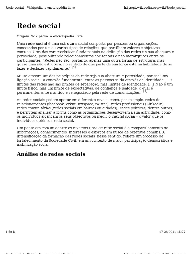 Redes Sociais | PDF | Rede social | Auto-organização