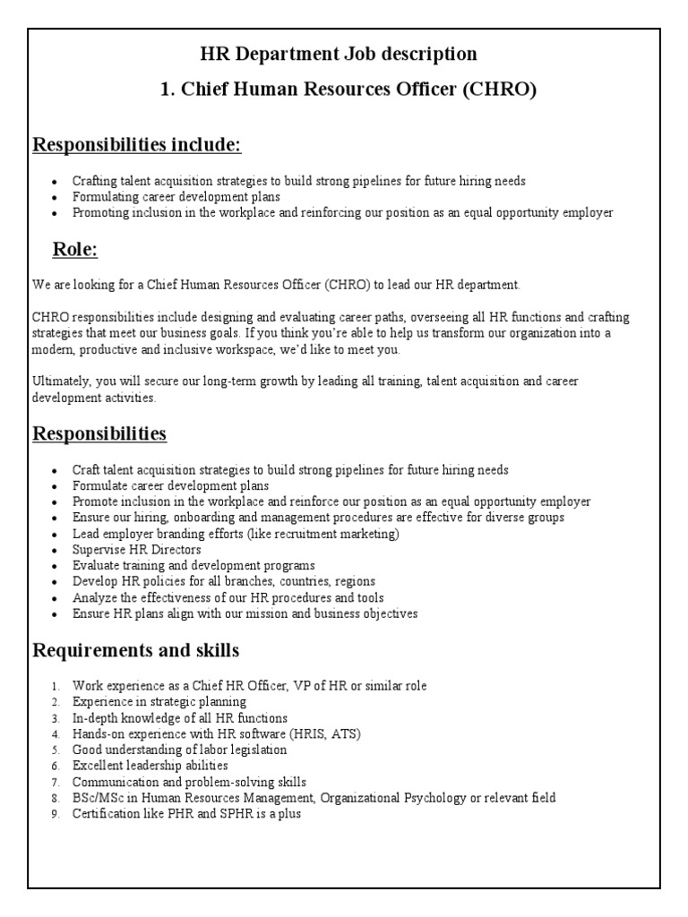 HR Department Job Description | PDF | Human Resource Management | Human ...