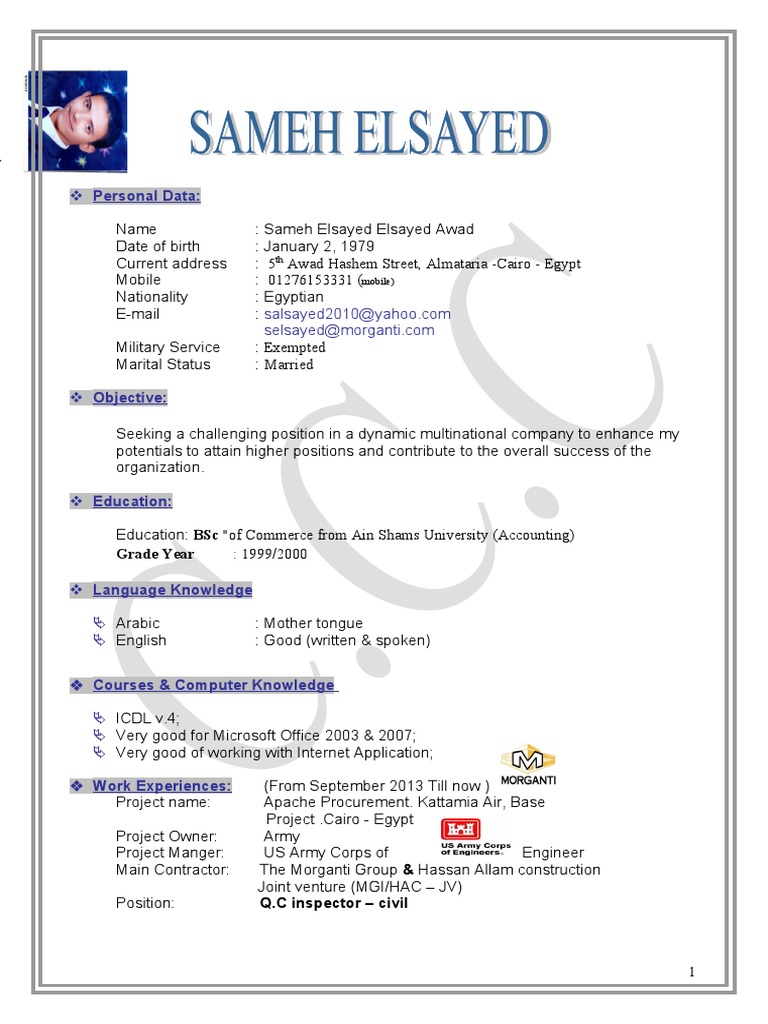 Resume of Sameh Elsayed Elsayed Awad Seeking a Challenging Position Leveraging Over 15 Years of ...