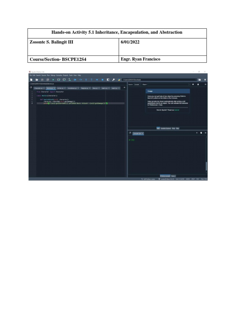 Hands-On Activity 5.1 Inheritance, Encapsulation, and Abstraction | PDF | Inheritance (Object ...