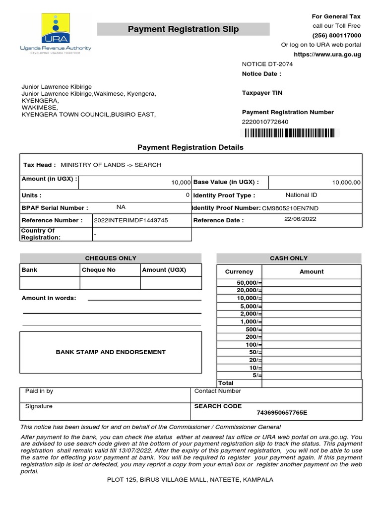 Payment Registration Slip | PDF | Payments | Cheque