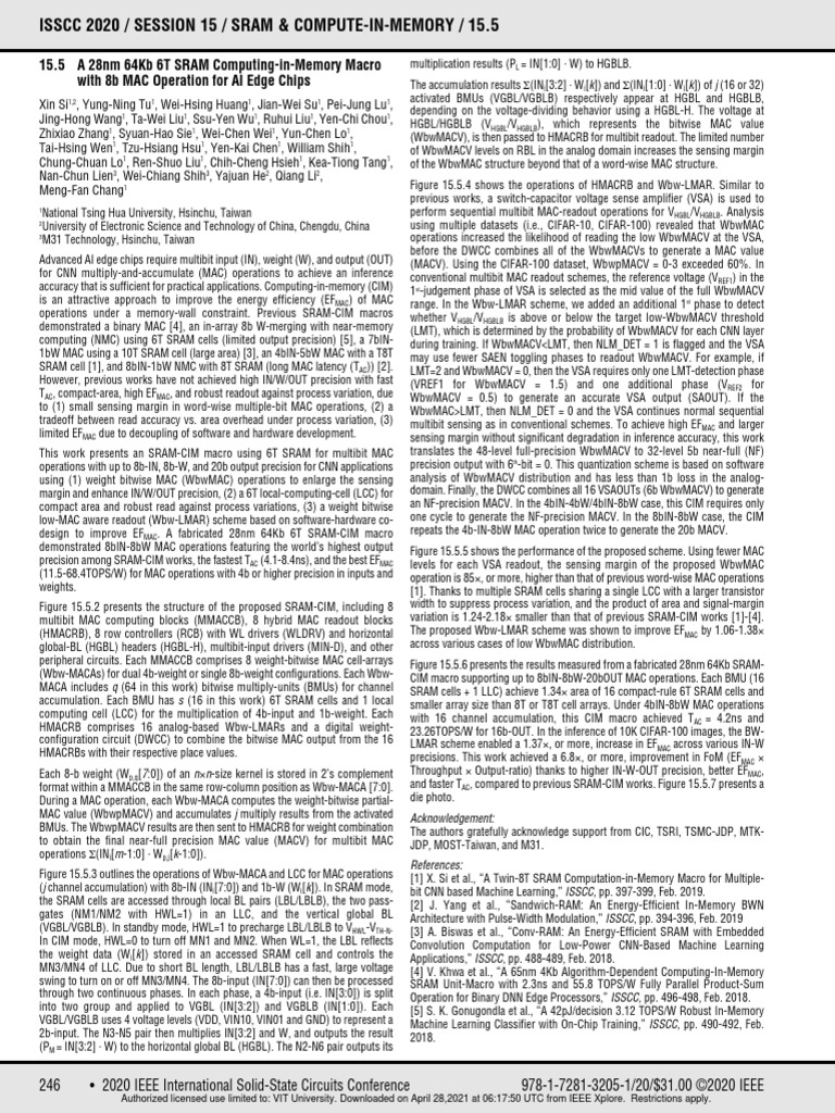 A 28nm 64Kb 6T SRAM Computing-In-Memory Macro With 8b MAC Operation For AI Edge Chips | PDF ...
