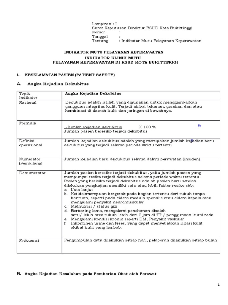 Lampiran Indikator Mutu Pelayanan Keperawatan | PDF