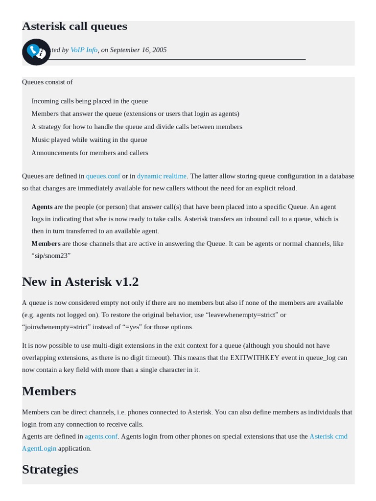 Asterisk Call Queues - VoIP-Info | PDF | Call Centre | Queue (Abstract Data Type)