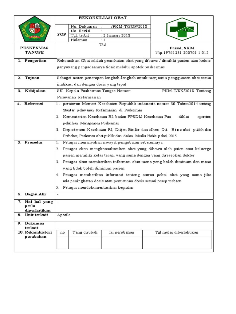 Sop 3.10.14 Rekonsiliasi Obat | PDF