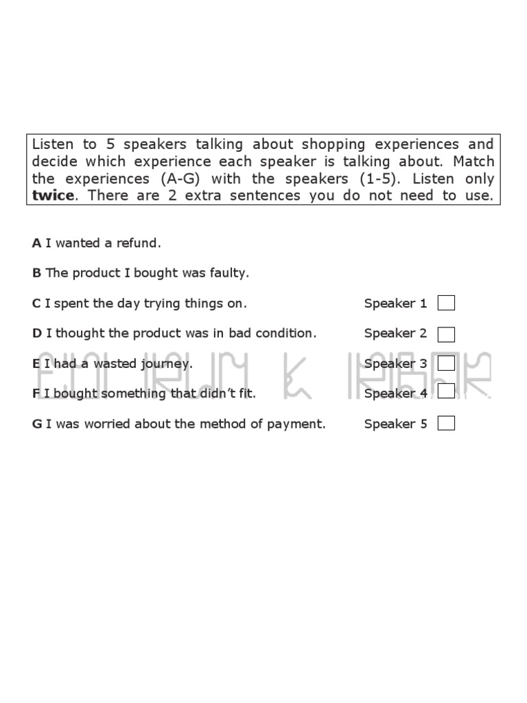 Shopping Experience Listening Exercise | PDF | Language Arts & Discipline