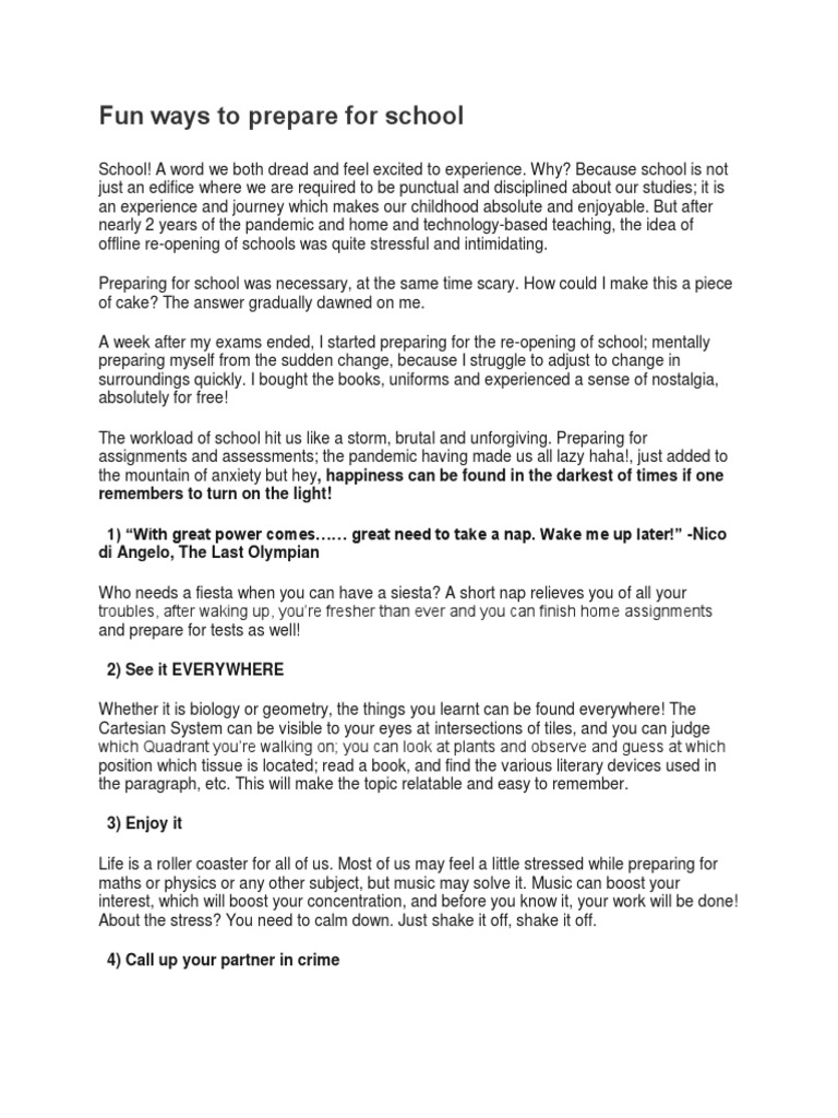 Fun Ways To Prepare For School | PDF | Cognitive Science | Psychology