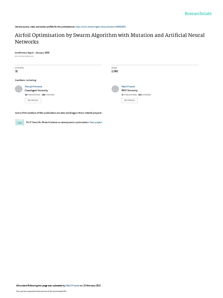 Airfoil Optimisation By Swarm Algorithm With Mutation And Artificial Neural Networks Pdf
