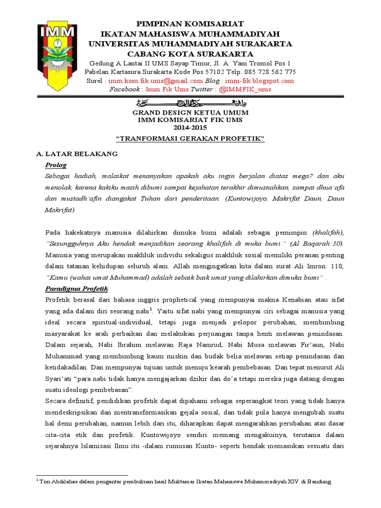 Grand Design Ketua Umum Imm Komisariat Fik Ums Tranformasi Gerakan ...