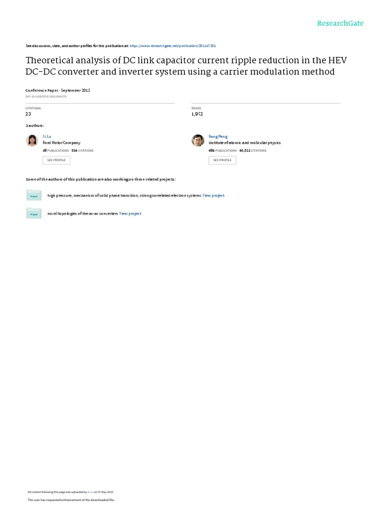 Theoretical Analysis of DC Link Capacitor Current Ripple Reduction in The HEV DC-DC Converter ...