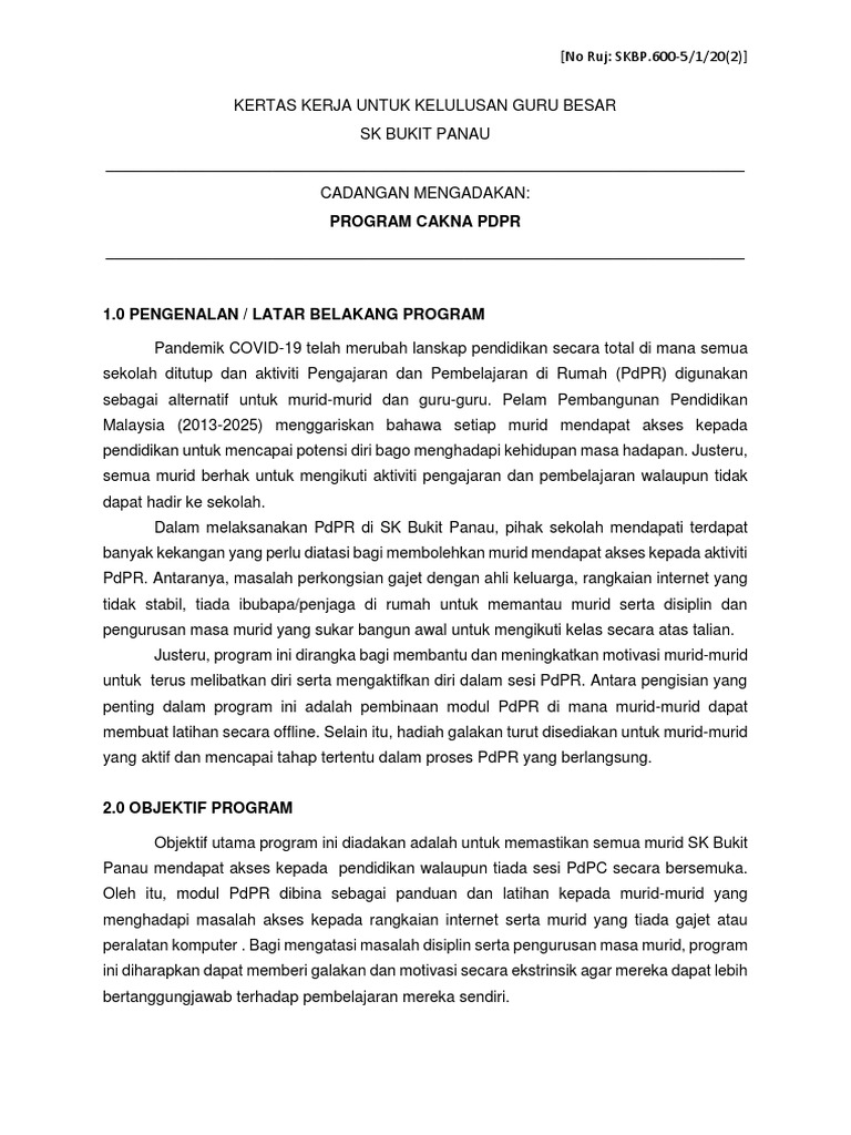 Kertas Cadangan - Program Cakna PDPR | PDF